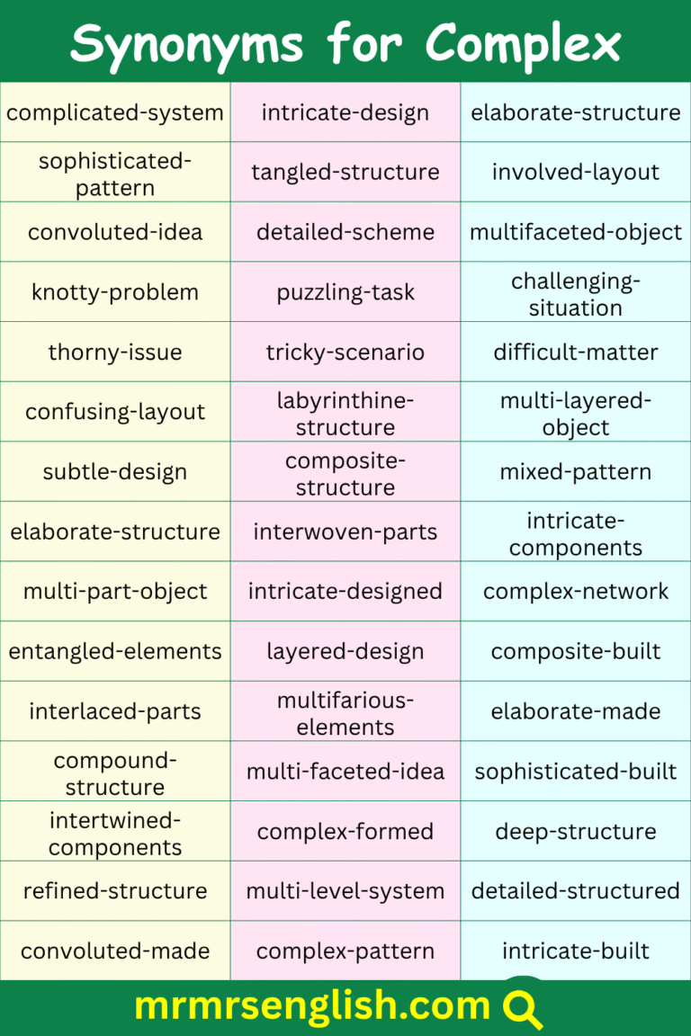 Synonyms for Complex in English with their Pictures - MR MRS ENGLISH