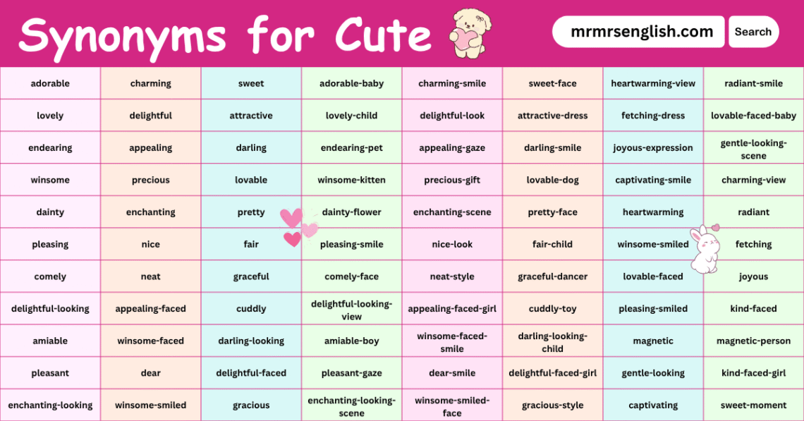 List of Synonyms for Cute in English with their Pictures - MR MRS ENGLISH