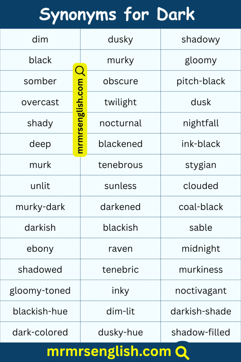 100 Synonyms for Dark in English with their Pictures - MR MRS ENGLISH