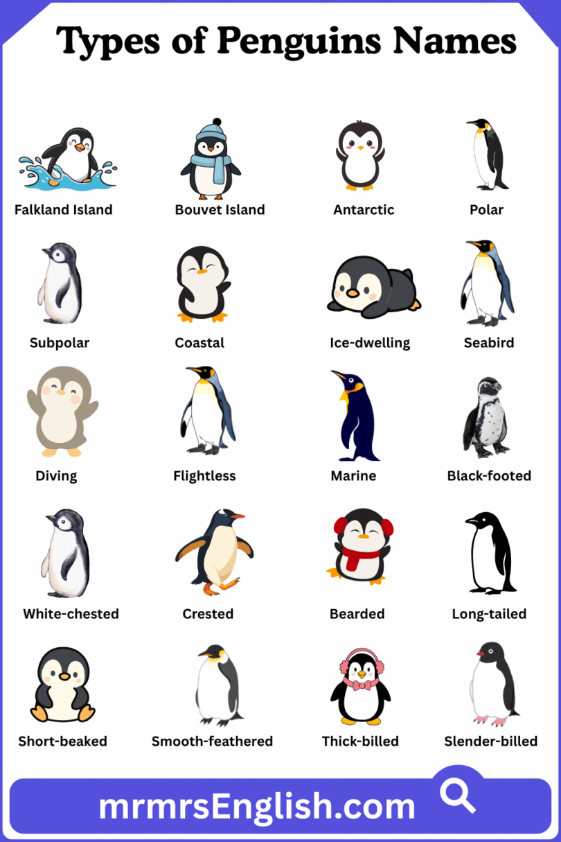 Types of Penguins Names in English and Pictures - MR MRS ENGLISH
