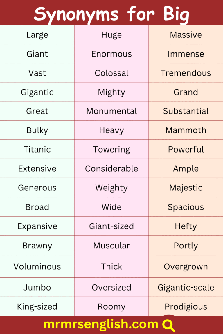 100 Synonyms for Big in English with their Pictures - MR MRS ENGLISH