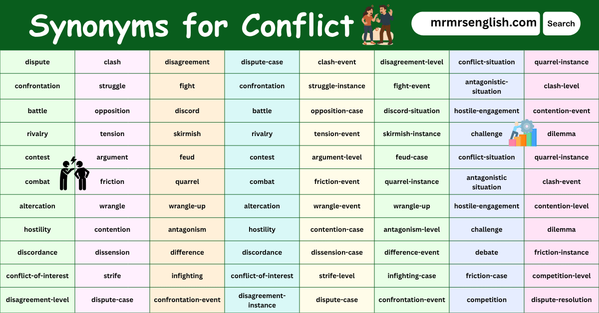 Synonyms for Conflict English with their Pictures - MR MRS ENGLISH