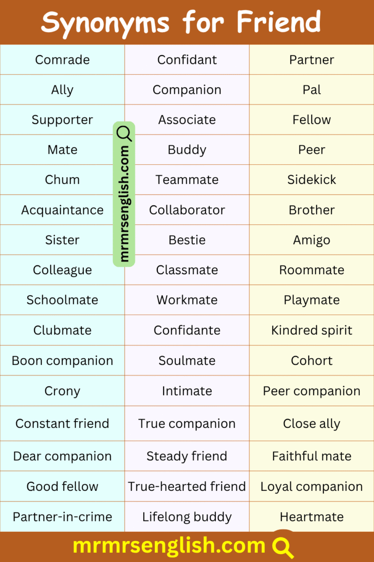 100 Synonyms for a Friend in English with Pictures - MR MRS ENGLISH