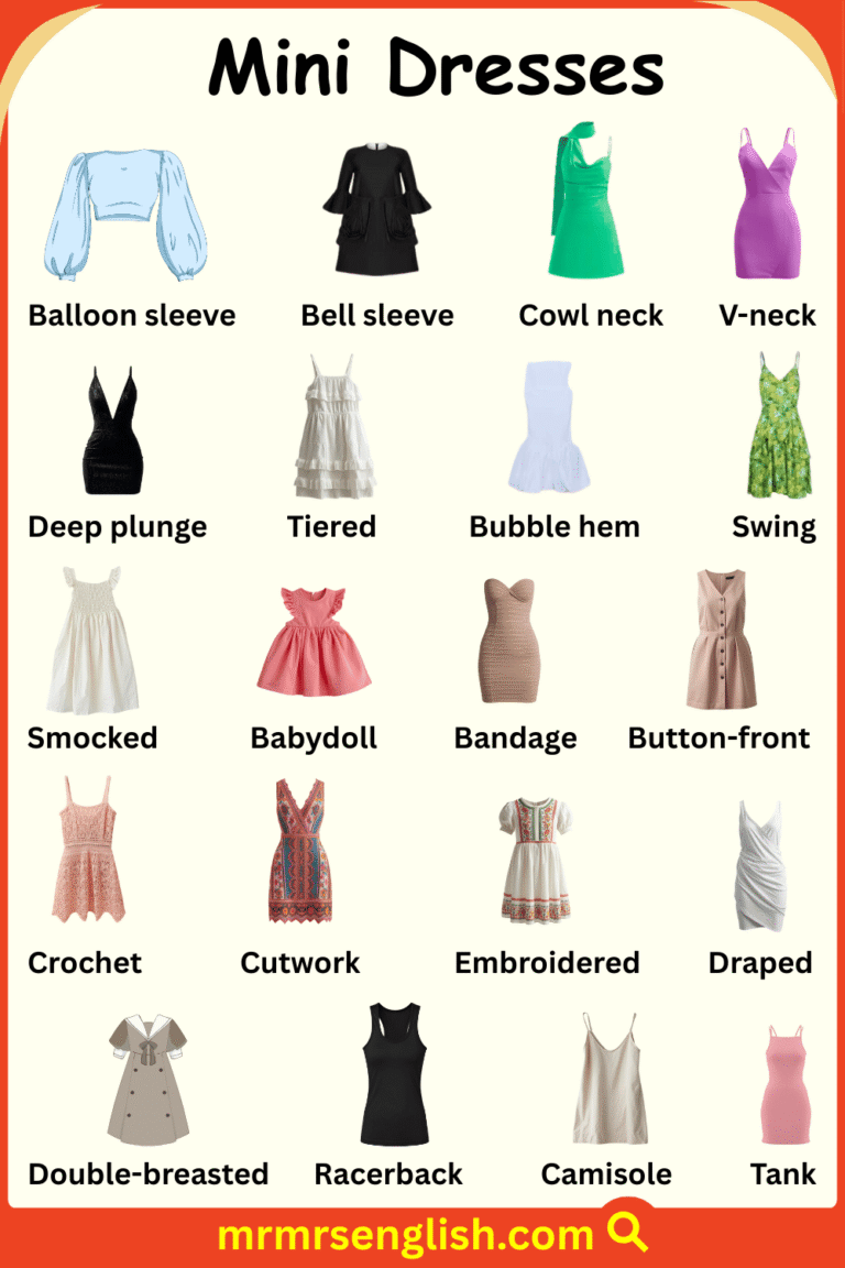 Types of Mini Dresses Names in English with their Pictures - MR MRS ENGLISH