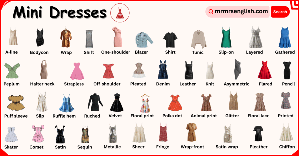 Types of Mini Dresses Names in English with their Pictures - MR MRS ENGLISH