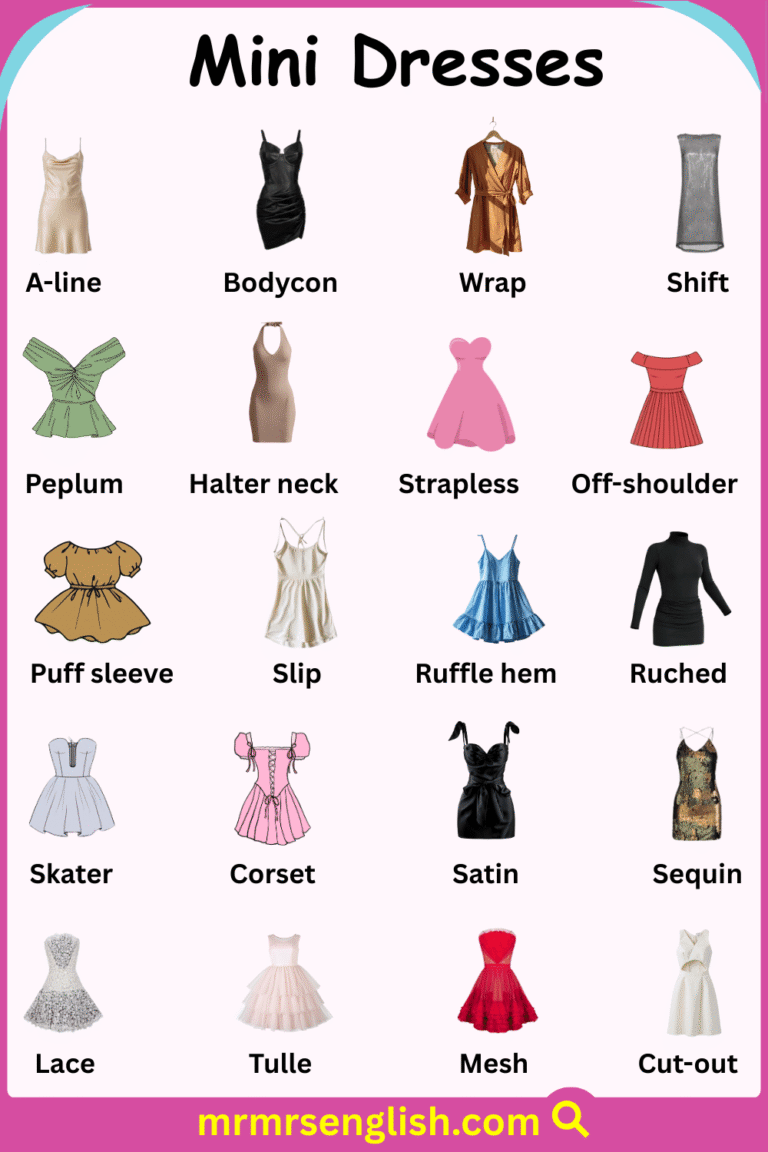 Types of Mini Dresses Names in English with their Pictures - MR MRS ENGLISH