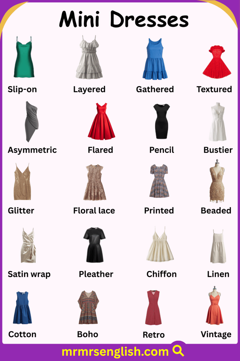 Types of Mini Dresses Names in English with their Pictures - MR MRS ENGLISH