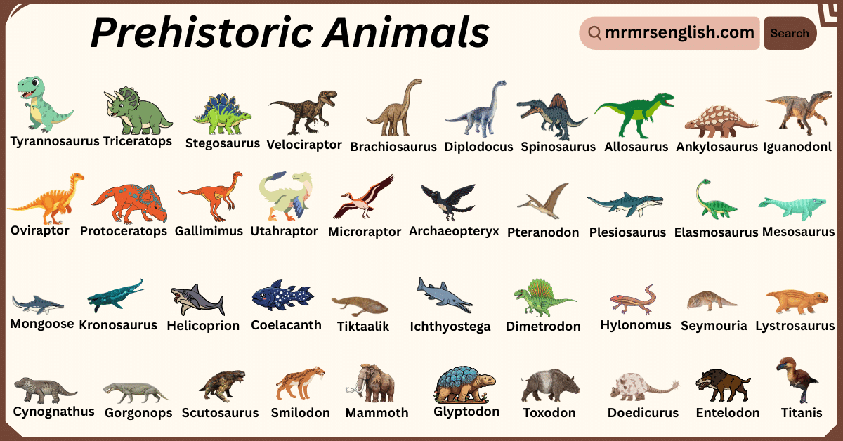 Prehistoric Animals Names in English with Their Pictures - MR MRS ENGLISH
