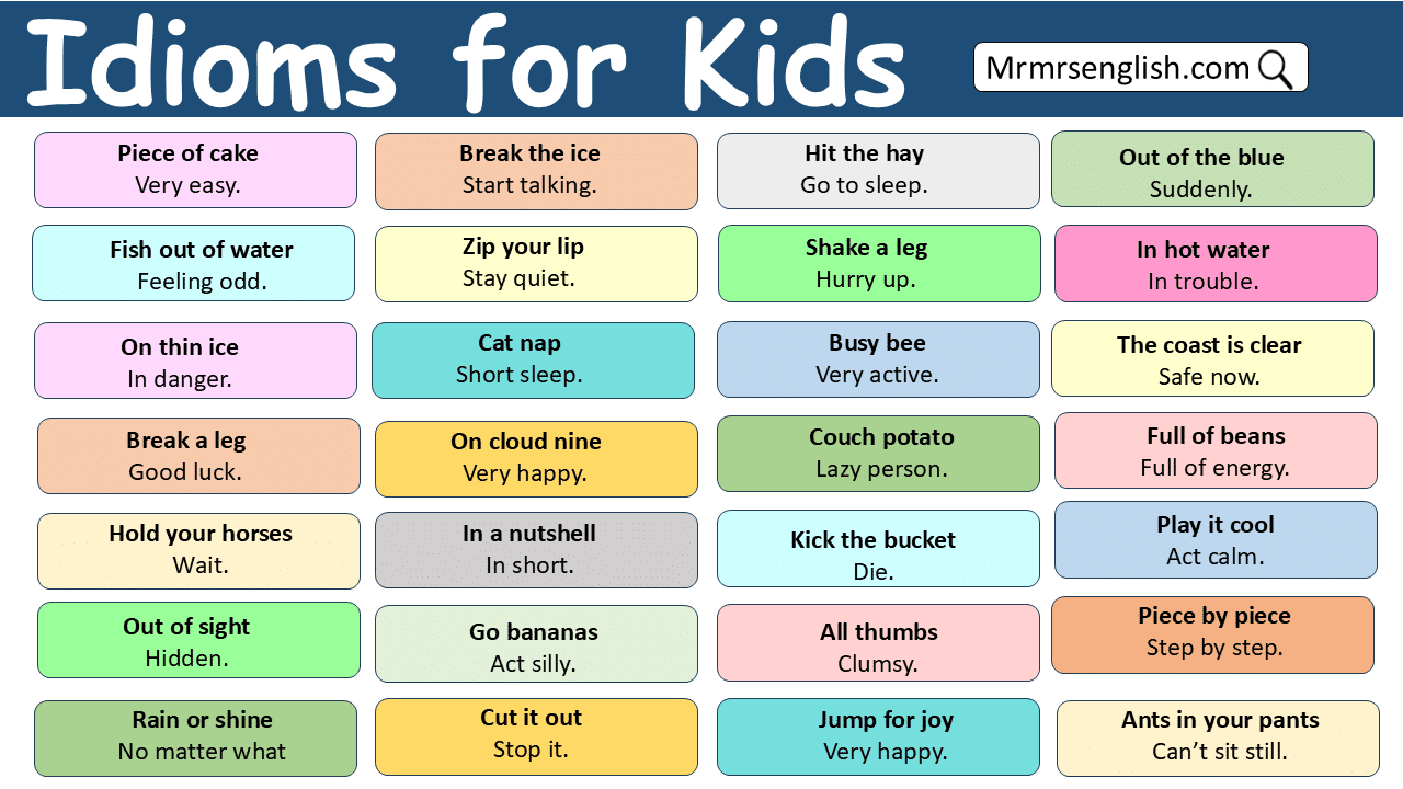100 Idioms for Kids with Meaning in English with Pictures - MR MRS ENGLISH