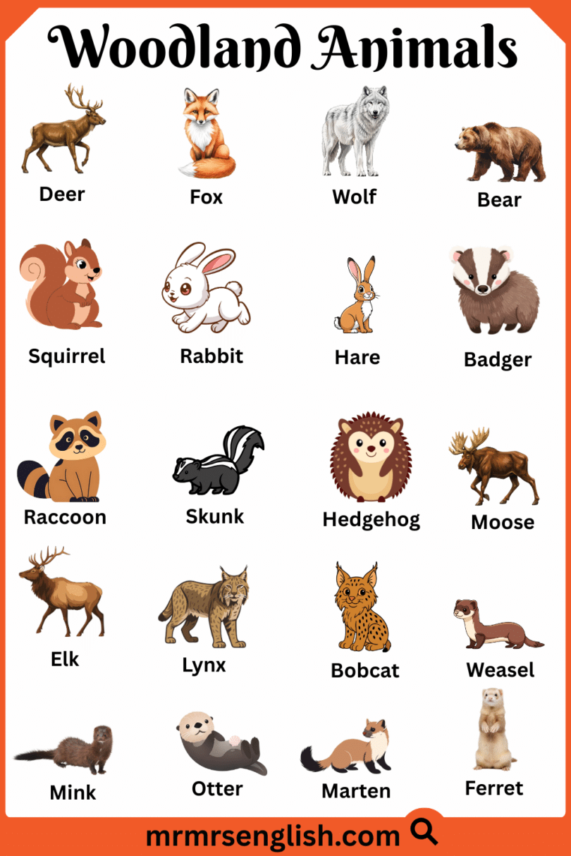 Woodland Animals Names in English with Their Pictures - MR MRS ENGLISH