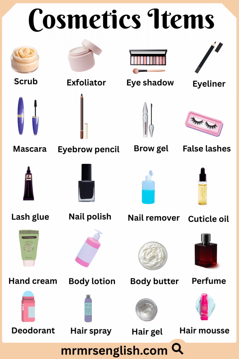 Cosmetics Items Names in English with Their Pictures - MR MRS ENGLISH