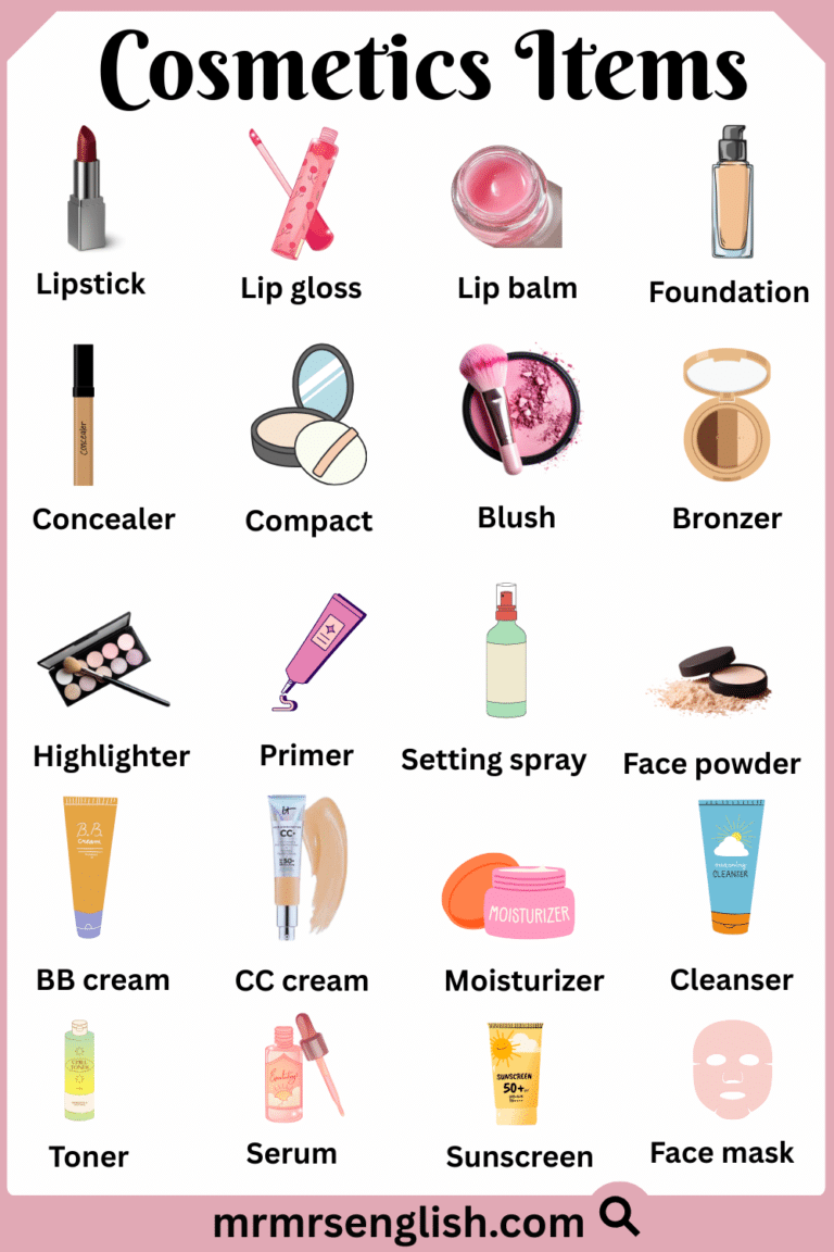 Cosmetics Items Names in English with Their Pictures - MR MRS ENGLISH