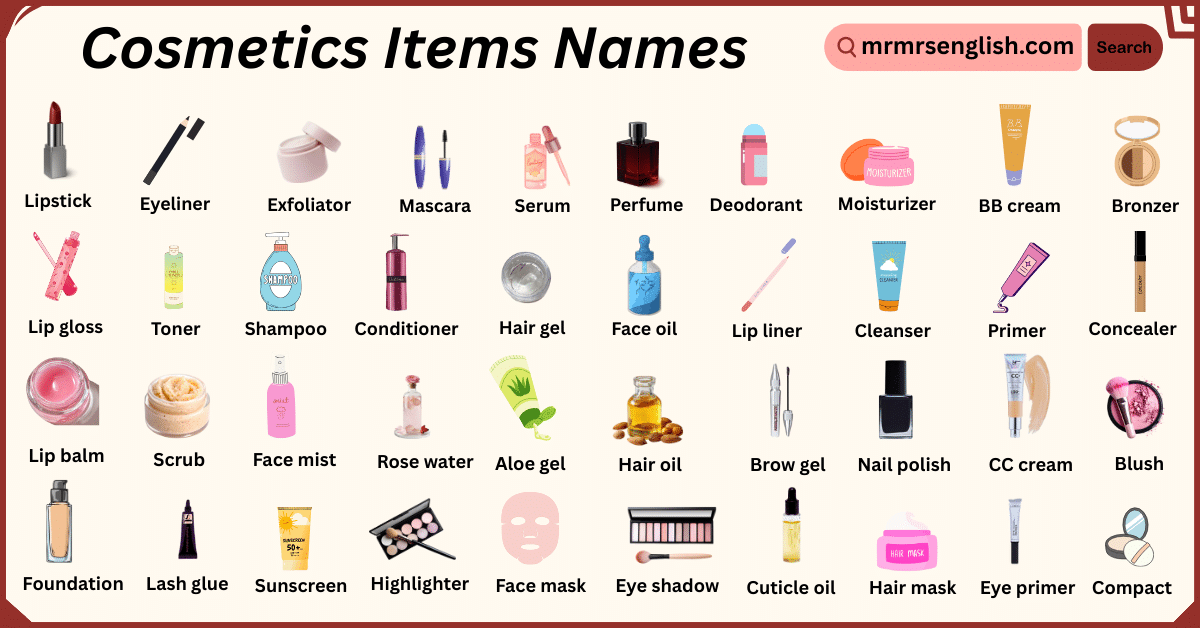 Cosmetics Items Names in English with Their Pictures - MR MRS ENGLISH