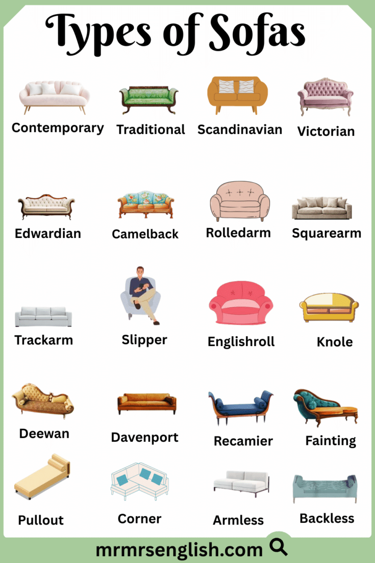 Types of Sofas Names in English with Their Pictures - MR MRS ENGLISH