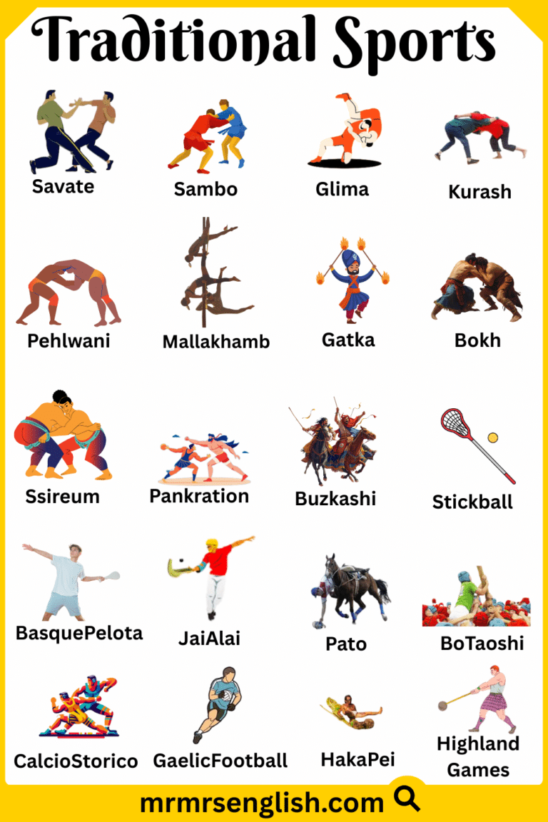 Traditional Sports Names in English with Their Pictures - MR MRS ENGLISH