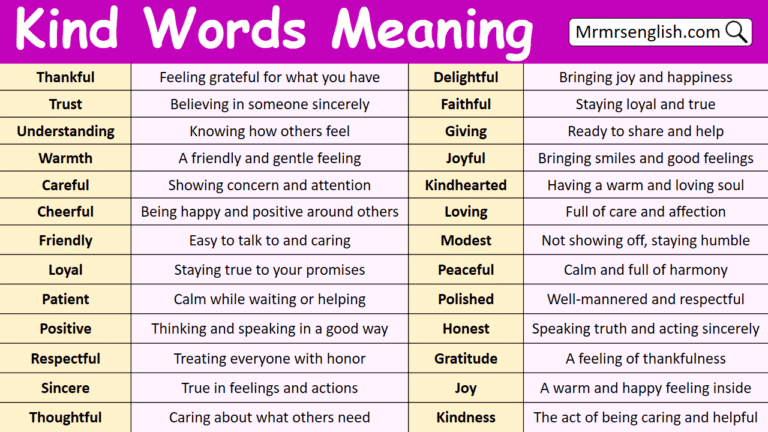 Kind Words with Meaning in English with Pictures - MR MRS ENGLISH