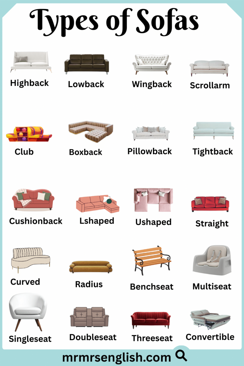 Types of Sofas Names in English with Their Pictures - MR MRS ENGLISH
