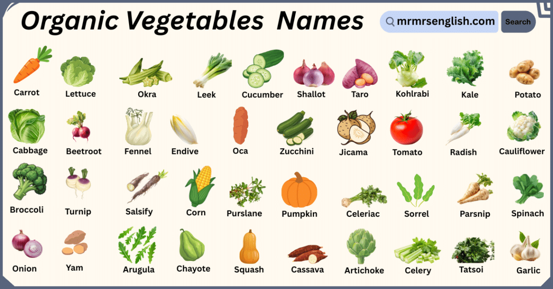 Organic Vegetables Names in English with Their Pictures - MR MRS ENGLISH