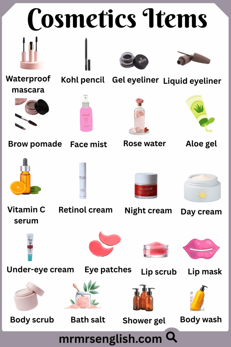 Cosmetics Items Names in English with Their Pictures - MR MRS ENGLISH