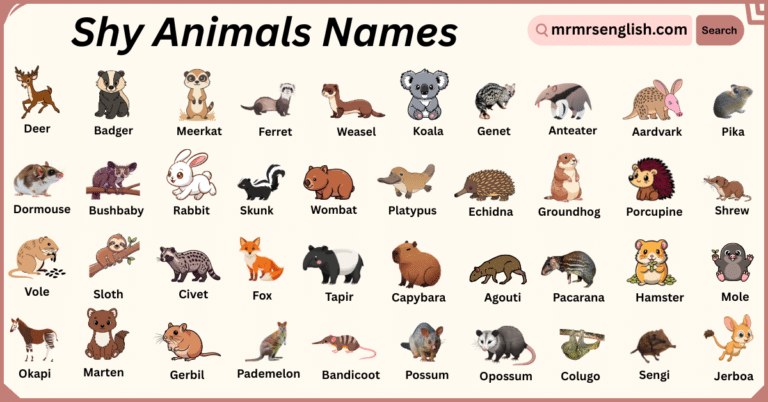 Shy Animals Names in English with Their Pictures - MR MRS ENGLISH