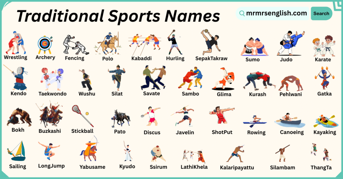 Traditional Sports Names in English with Their Pictures - MR MRS ENGLISH