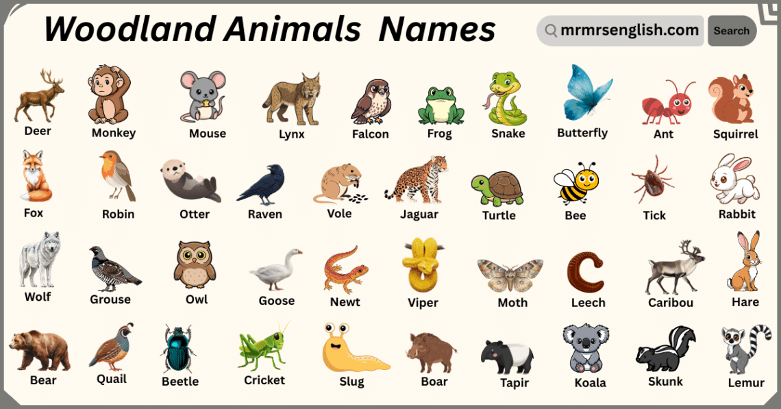 Woodland Animals Names in English with Their Pictures - MR MRS ENGLISH