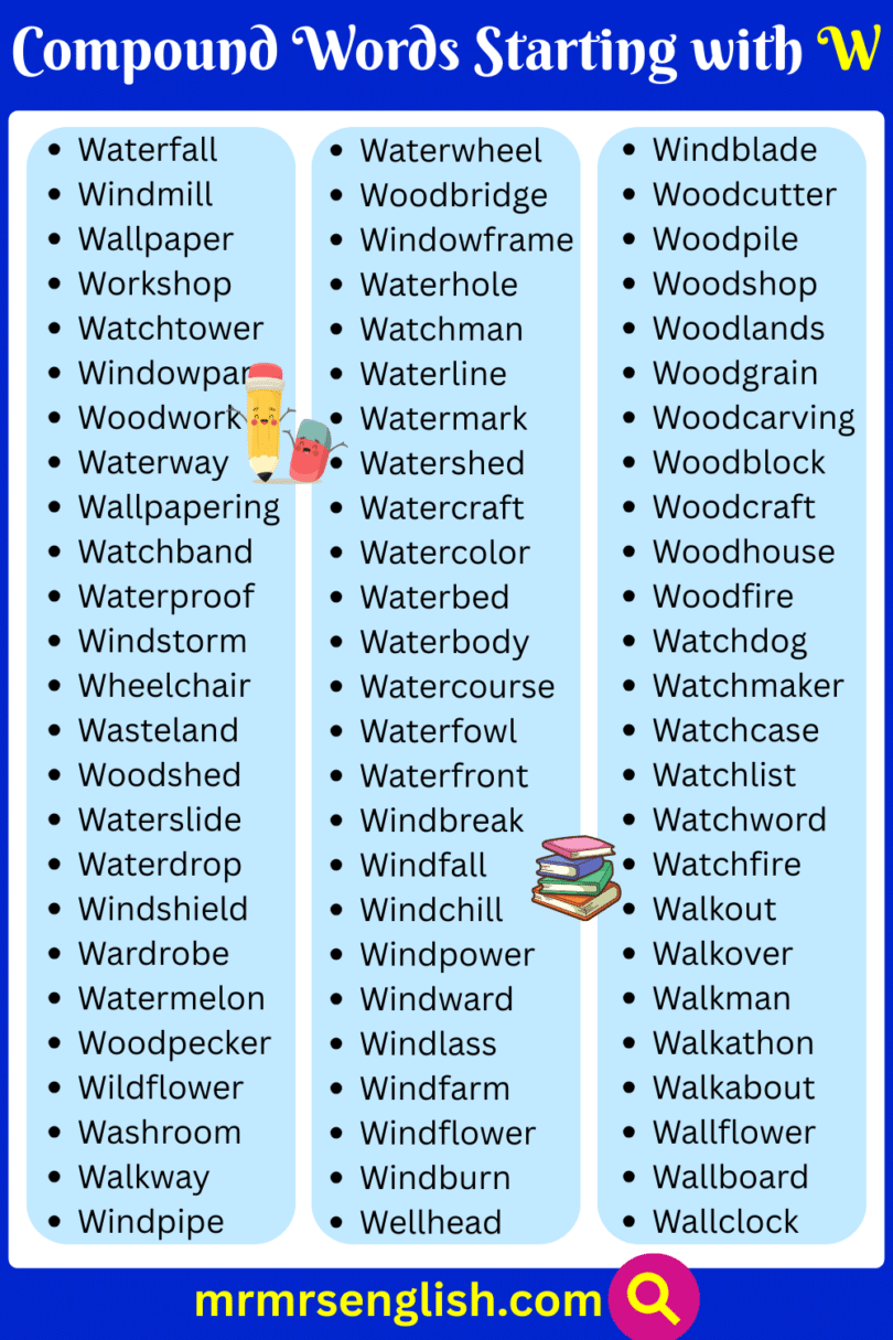 Compound Words list A to Z in English with Pictures - MR MRS ENGLISH