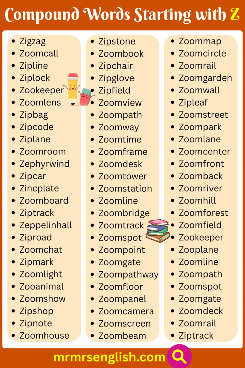 Compound Words list A to Z in English with Pictures - MR MRS ENGLISH