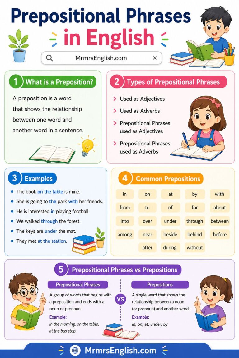 Prepositional Phrases in English with Examples and Pictures - MR MRS ...