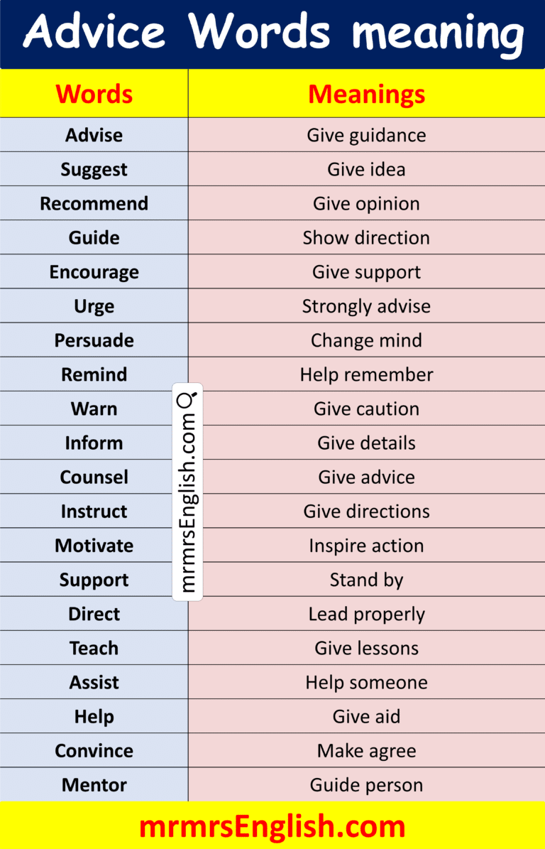 Advice Words with Meanings in English and their Pictures - MR MRS ENGLISH