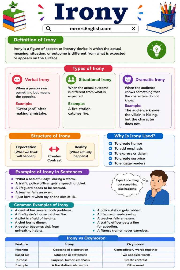 Irony in English Grammar with Meanings and Examples - MR MRS ENGLISH
