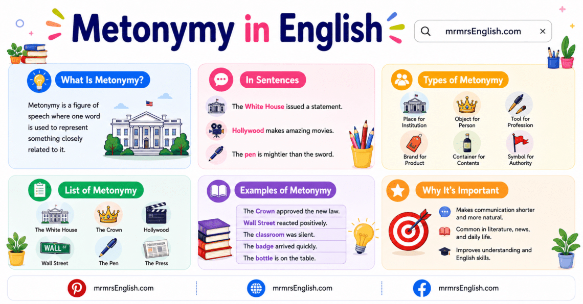 Metonymy in English with Definition and Example Sentences - MR MRS ENGLISH